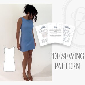Boat Neck Mini Summer Dress With Open Back Digital PDF Sewing Pattern ...