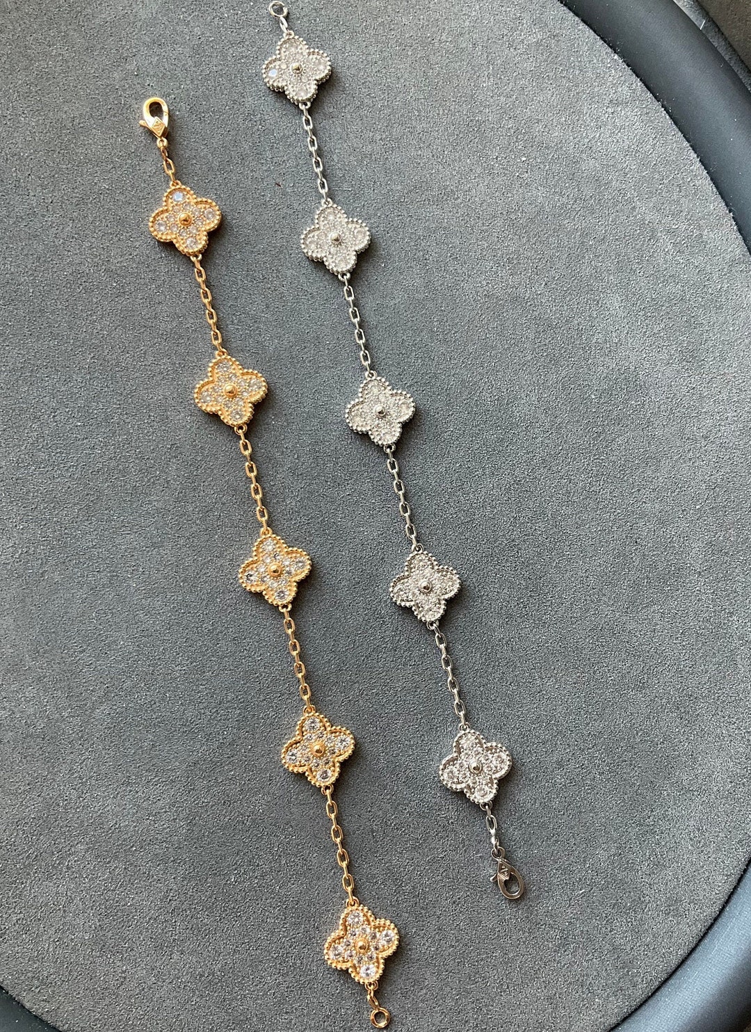 5 Motifs Cz Bracelet 925 Silver 18k Gold Plated 15mm 7.5 Inches Long - Etsy