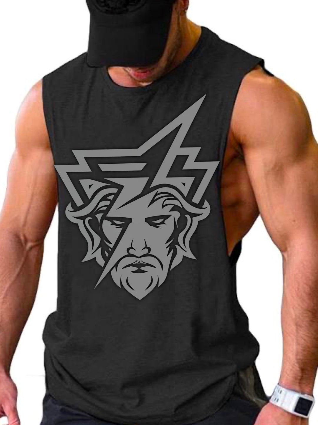 Men's Black Zeus Tank Top - Mythology-inspired Workout Sleeveless Shirt ...