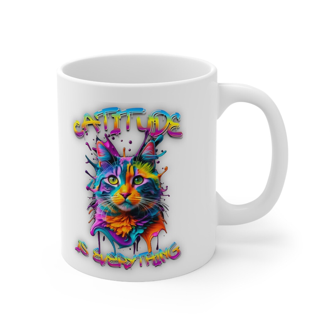 Colorful Cat Coffee Mug: Psychedelic Feline Art, Hand-painted Style - Etsy