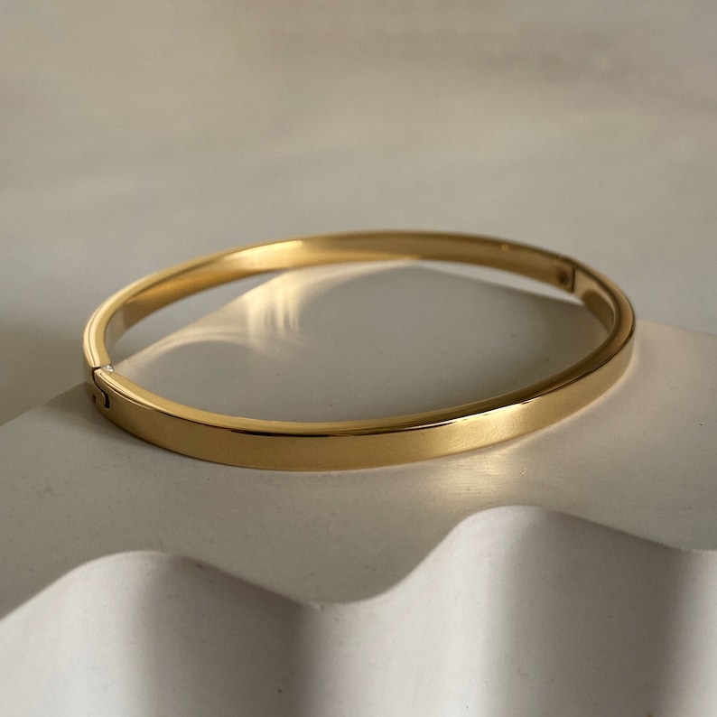 Gold Minimalist Bracelet/ Thin Gold Bracelet/ Oval Bangle Bracelet ...