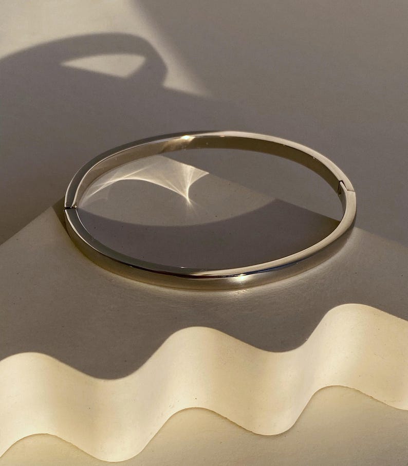 Silver Bangle Bracelet, Locking Bracelet, Thin Bangle for Women, Click ...