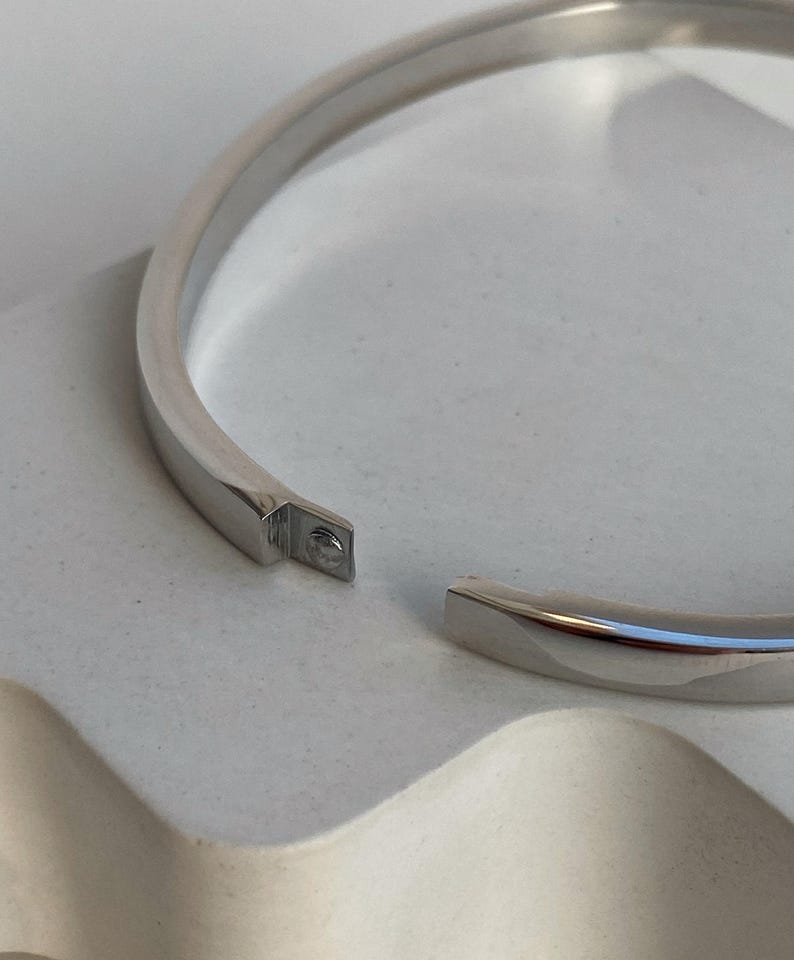 Silver Bangle Bracelet, Locking Bracelet, Thin Bangle for Women, Click ...
