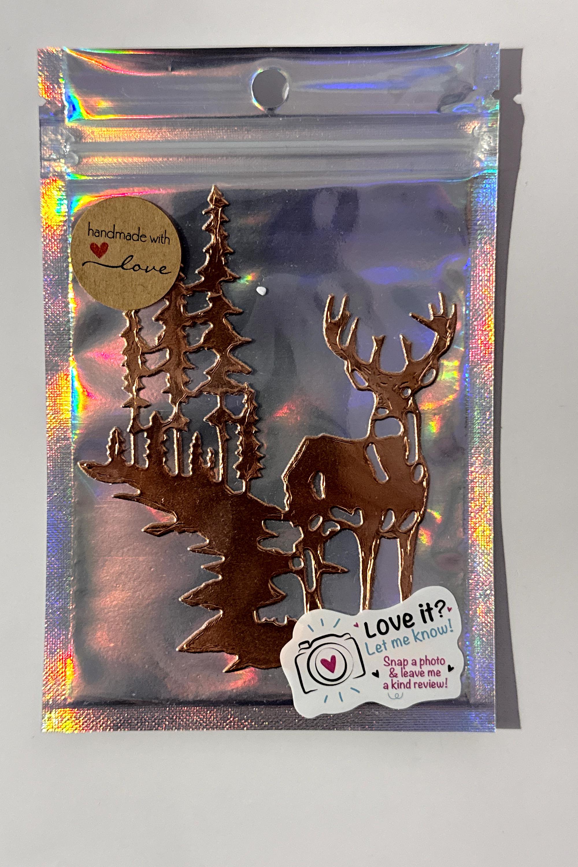 Adhesive Copper Foil Overlay Design Sticker - Deer in Forest Trees ...