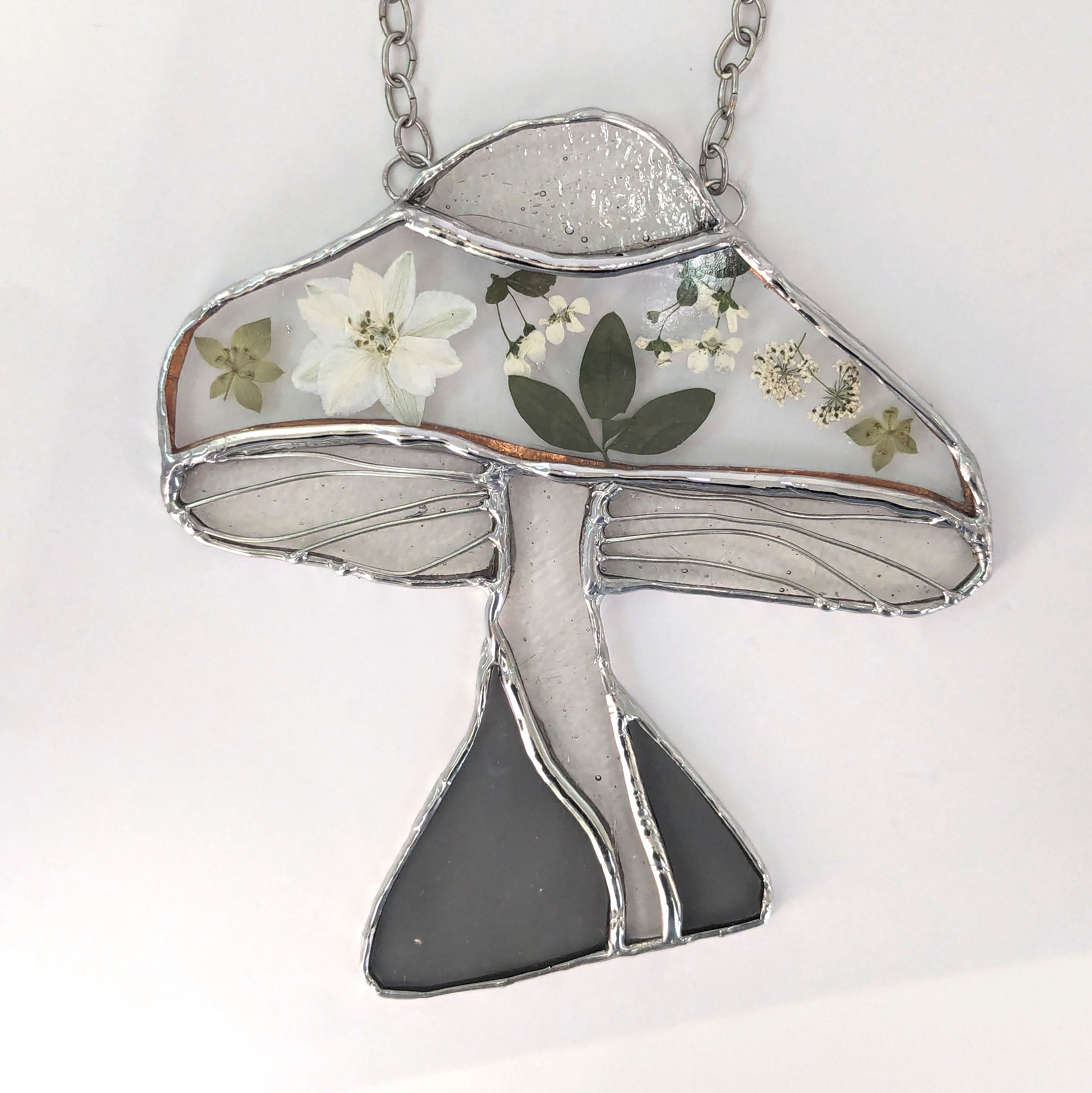 Stained Glass Window Art Real Shinny Glass Clear Mushroom With White ...