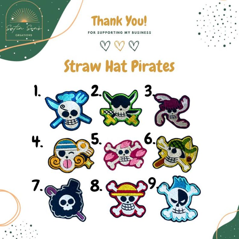 Straw Hat Pirate Crew One Piece Anime Iron on Embroidered Patch - Etsy