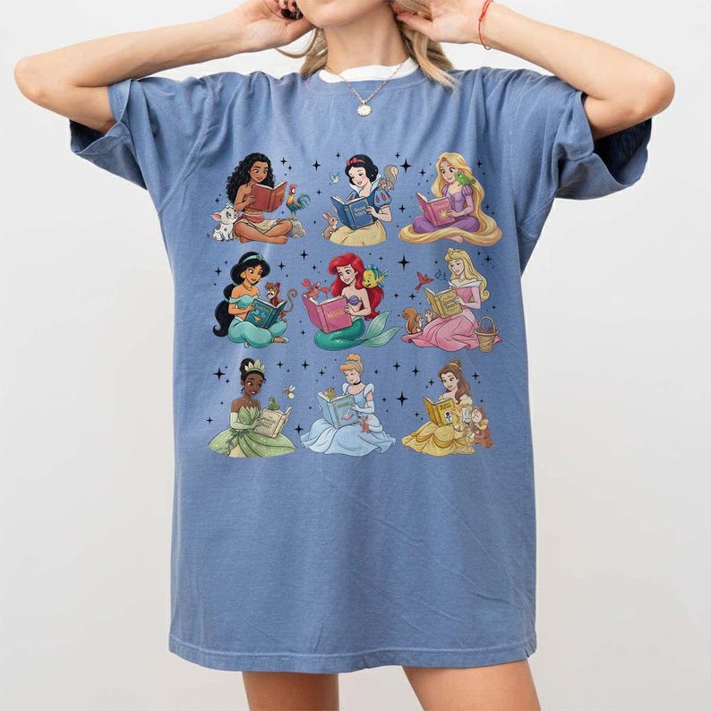 Retro Disney Princess Reading Books Shirt, Snow White Rapunzel Ariel ...