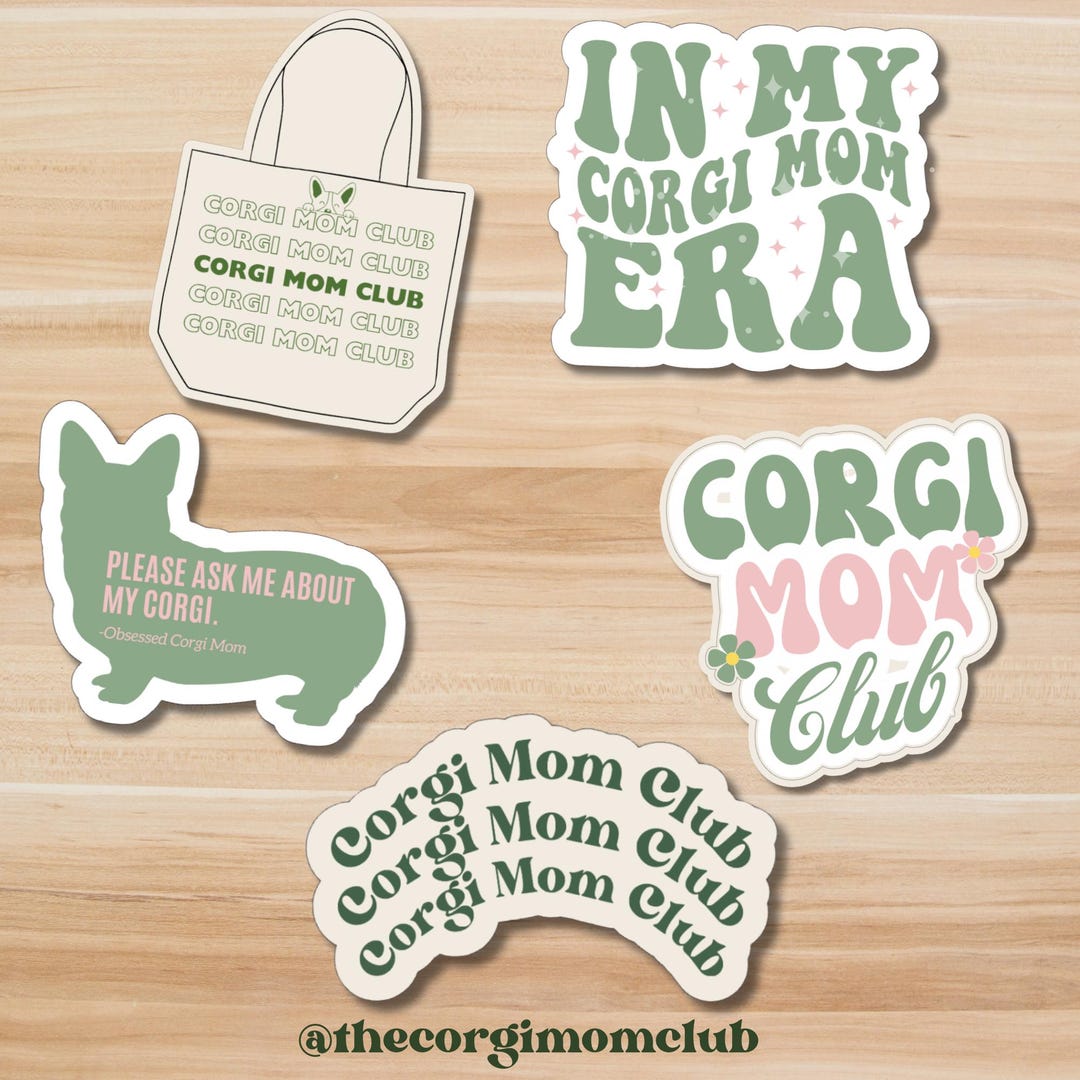 Retro Corgi Mom Sticker Set: Waterproof Laptop Stickers, 5-pack - Etsy