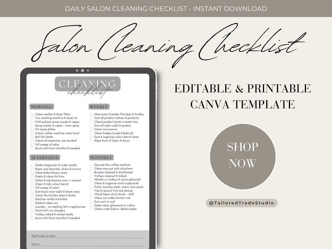 Salon Cleaning Checklist: Professional Canva Template (printable ...