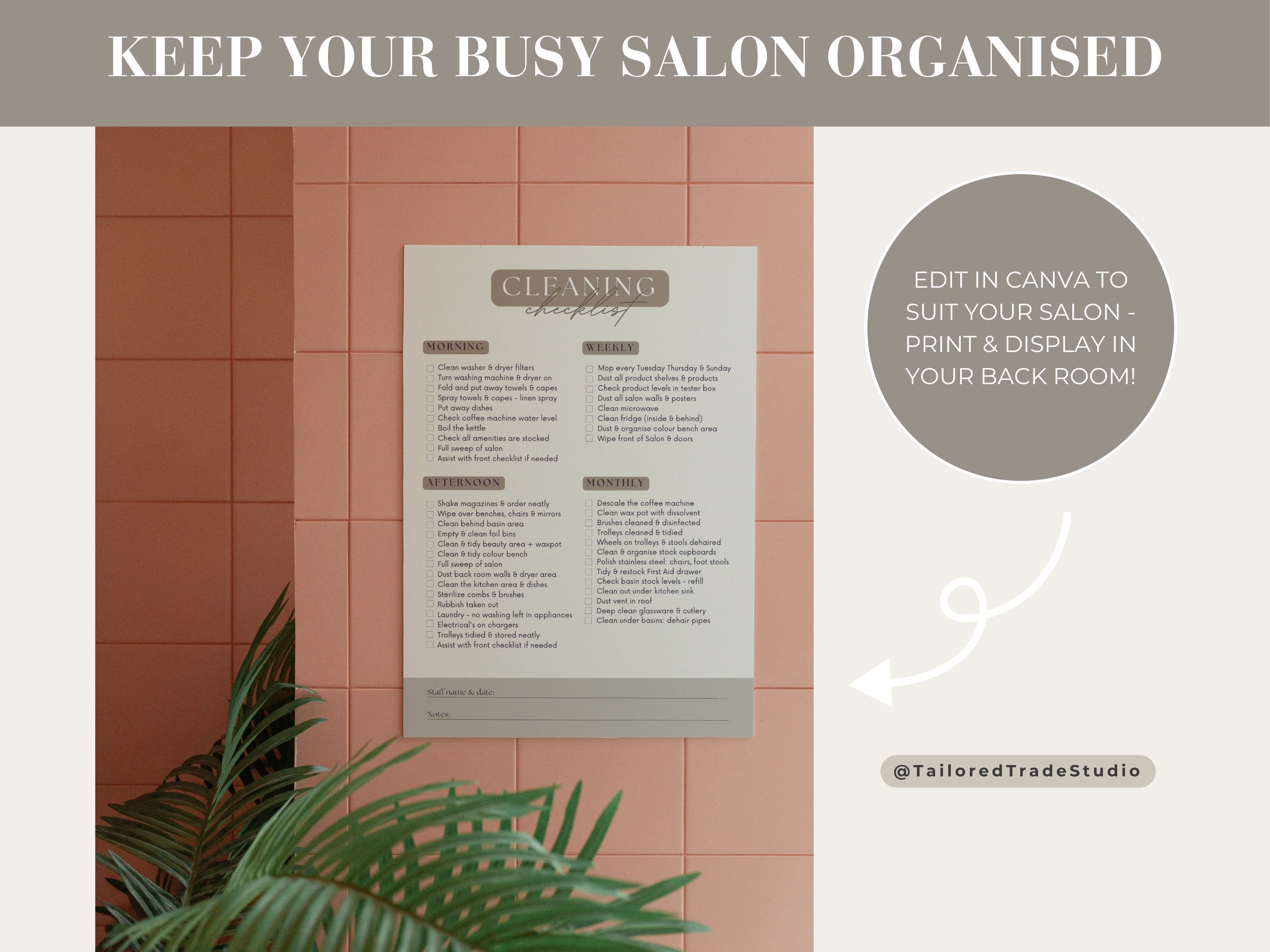 Salon Cleaning Checklist: Professional Canva Template (printable ...