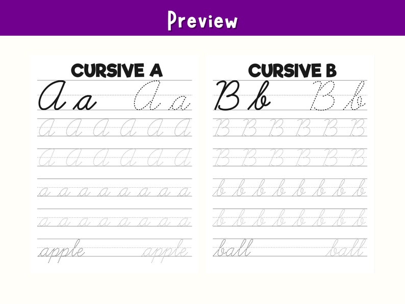 Cursive Letter Handwriting Sheet Alphabet and Word Tracing Learn to ...