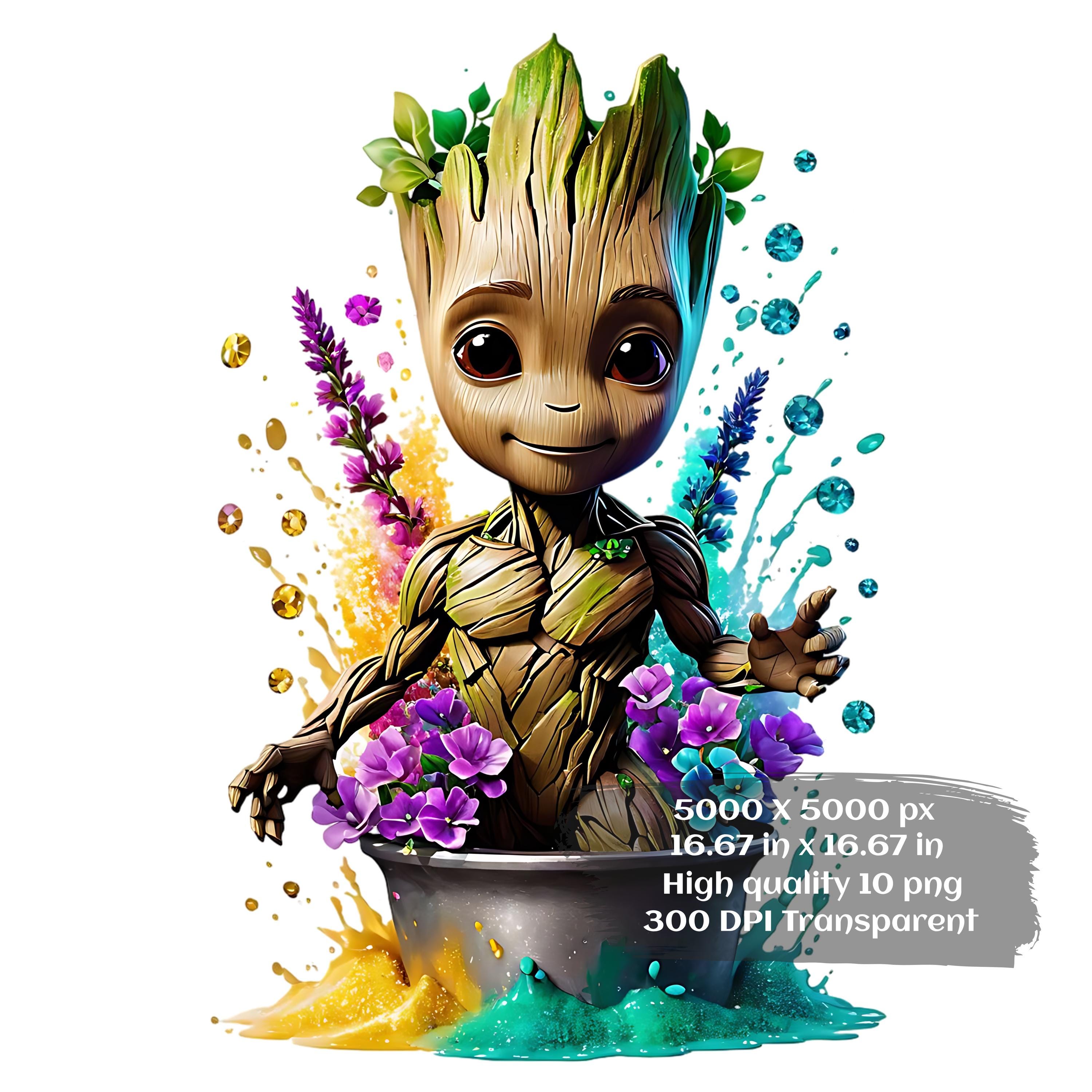 Baby Groot Splash and Watercolor PNG Bundle -10 Designs for Sublimation ...