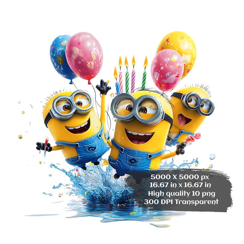 Minions Birthday Splash and Watercolor PNG Bundle 10 Designs for ...