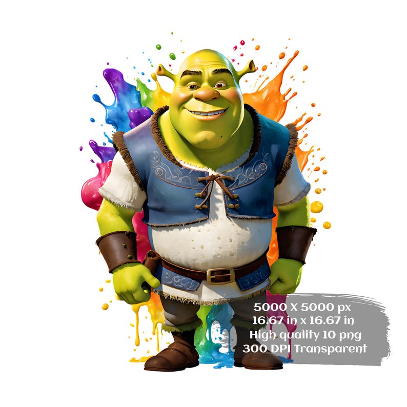 10 PNG Shrek, Splash and Watercolor, Designs for Sublimation Printing ...