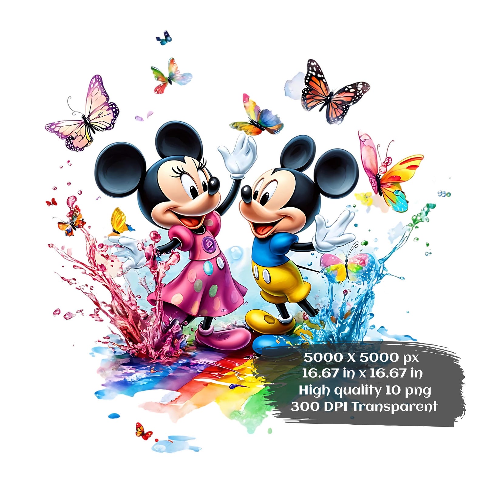 Mickey Mouse and Minnie, Splash and Watercolor PNG Bundle 10 Designs ...