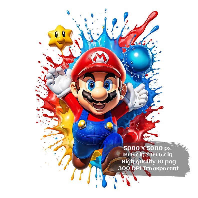 Super Mario Splash and Watercolor PNG Bundle 10 Designs for Sublimation ...