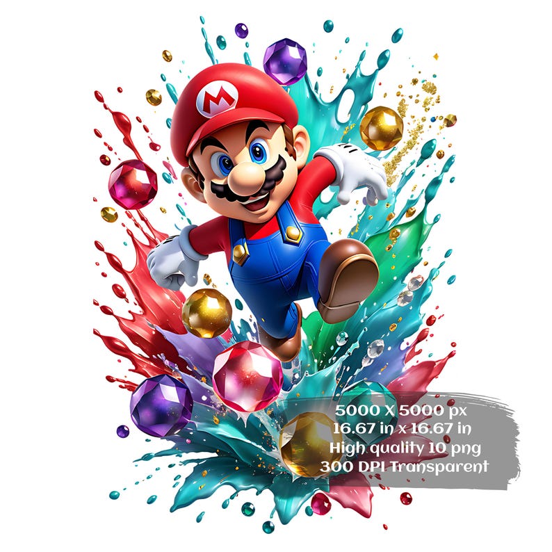 10 PNG Super Mario, Splash and Watercolor, Designs for Sublimation ...