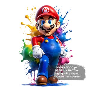 Super Mario Splash and Watercolor PNG Bundle -10 Designs for ...