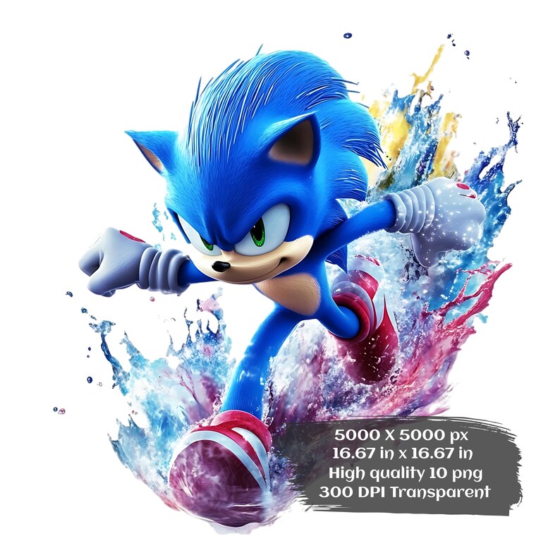 Sonic the Hedgehog Splash and Watercolor PNG Bundle 10 Designs for ...