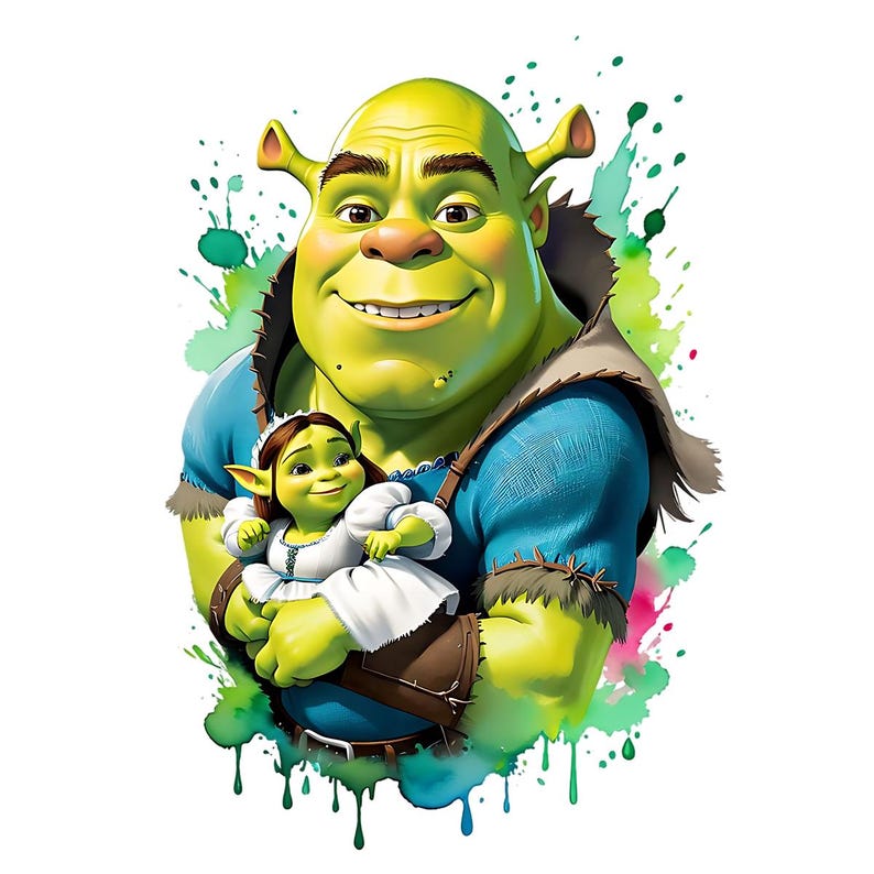 Shrek and Fiona, Watercolor PNG Bundle 20 Designs for Sublimation ...
