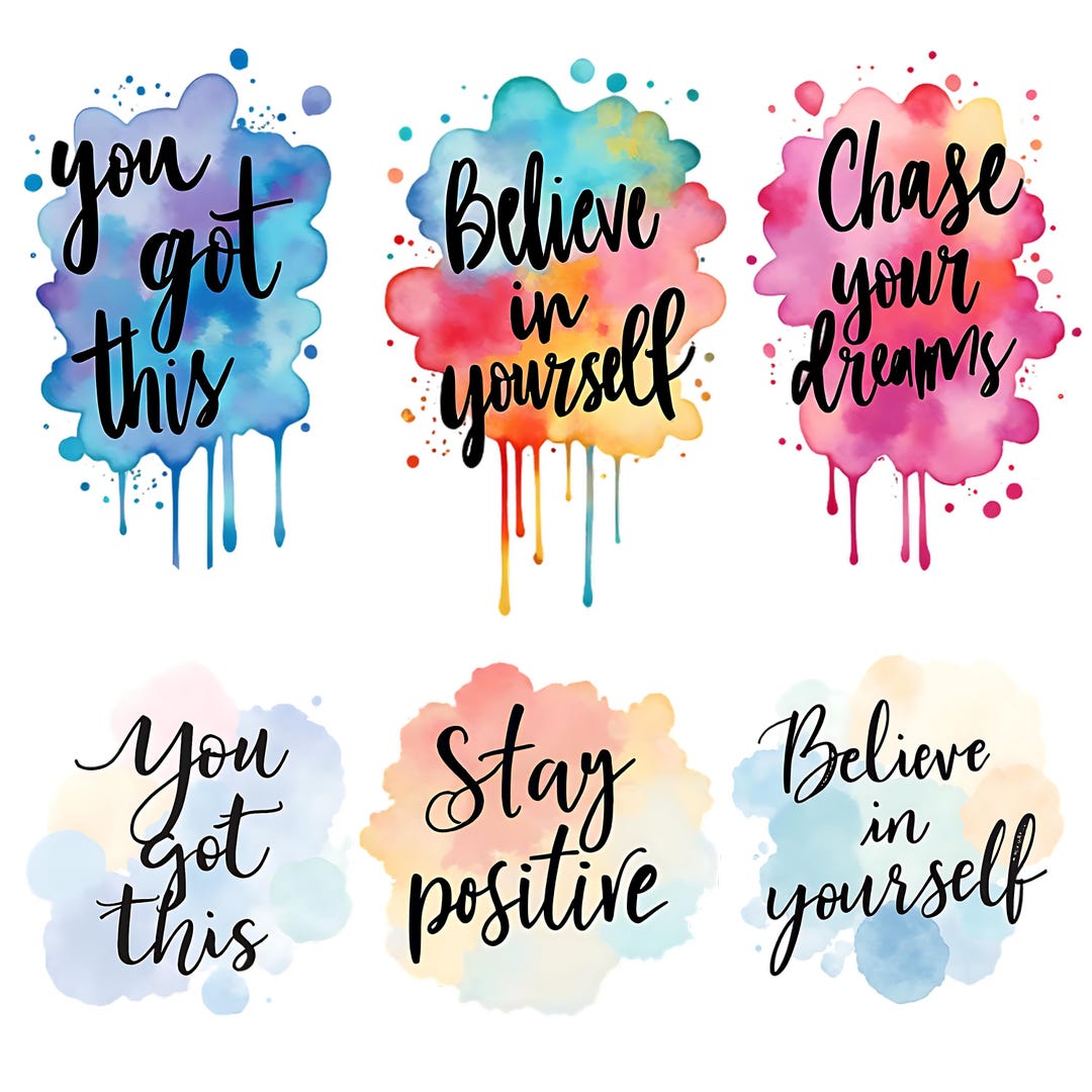 10 PNG Motivational Quotes Bundle: Watercolor Splash Inspirational ...