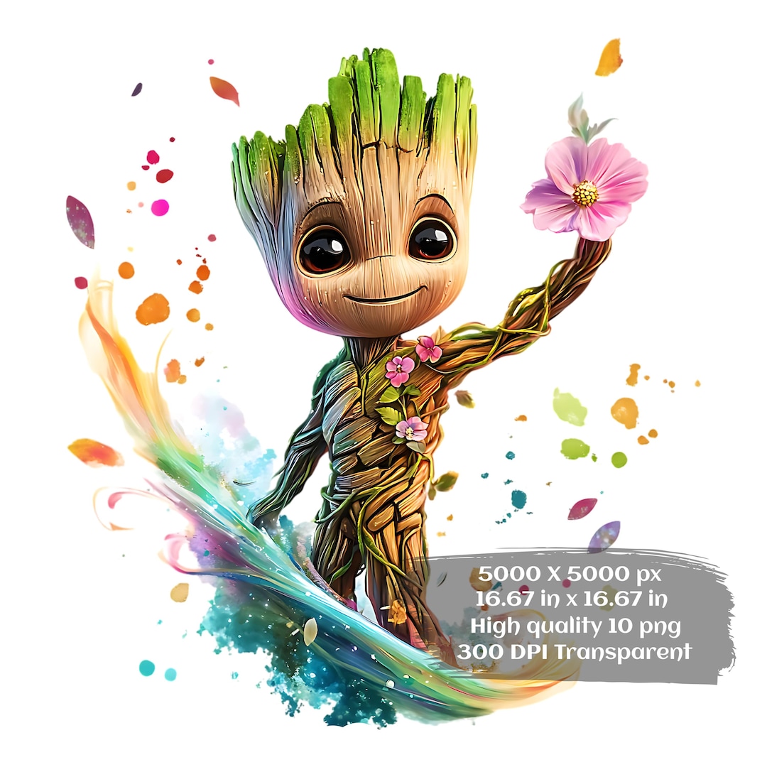 Baby Groot Splash and Watercolor PNG Bundle -10 Designs for Sublimation ...