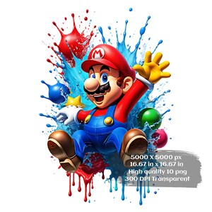 Super Mario Splash and Watercolor PNG Bundle -10 Designs for ...
