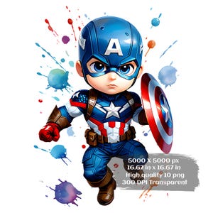 10 PNG Captain America, Splash and Watercolor, Designs for Sublimation ...