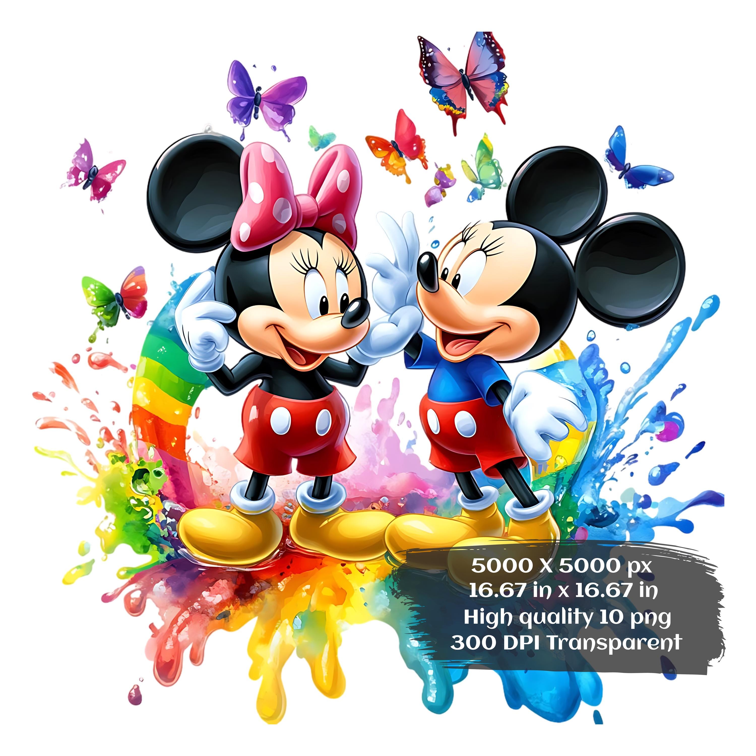 Mickey Mouse and Minnie, Splash and Watercolor PNG Bundle 10 Designs ...
