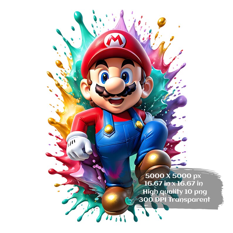 10 PNG Super Mario, Splash and Watercolor, Designs for Sublimation ...
