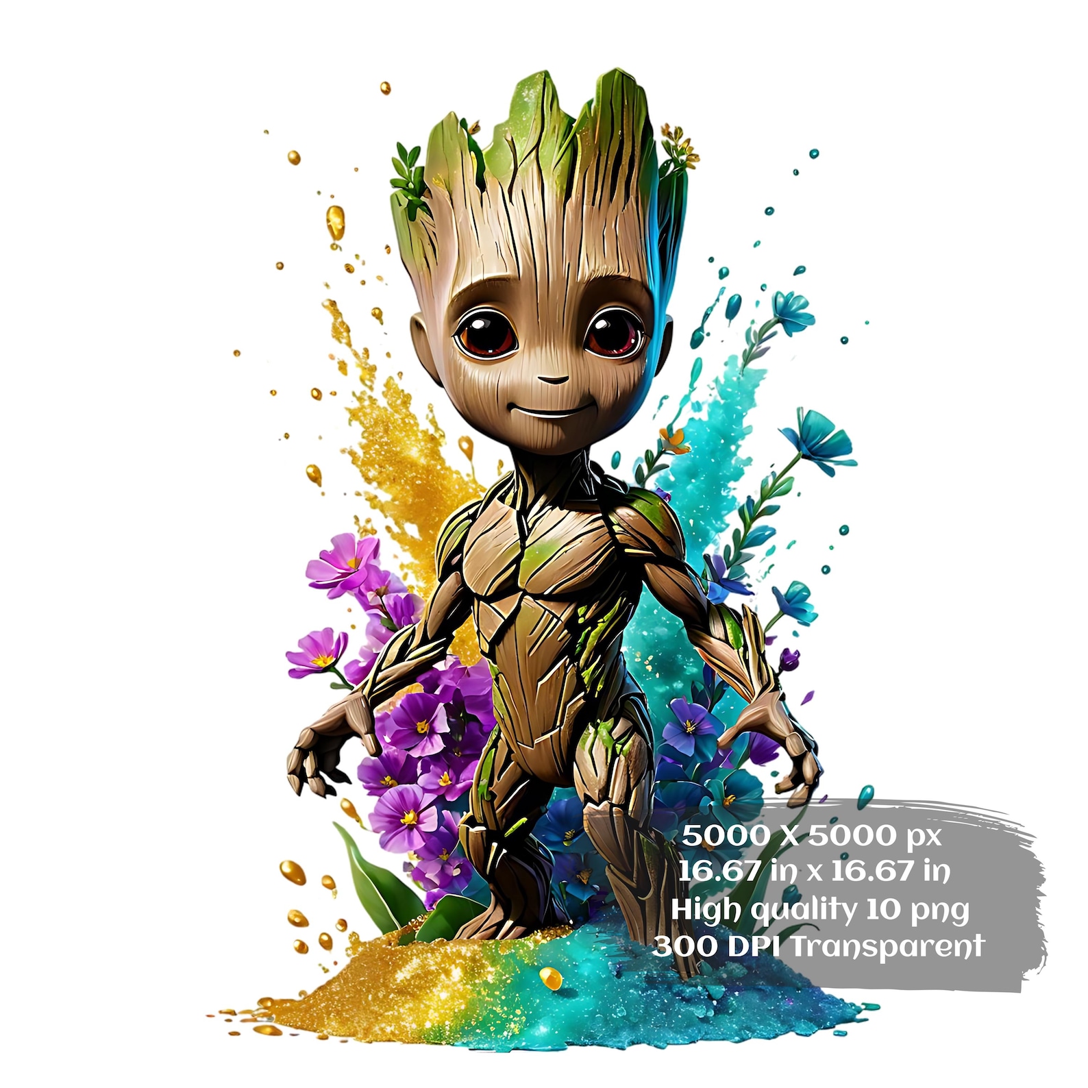 Baby Groot Splash and Watercolor PNG Bundle -10 Designs for Sublimation ...