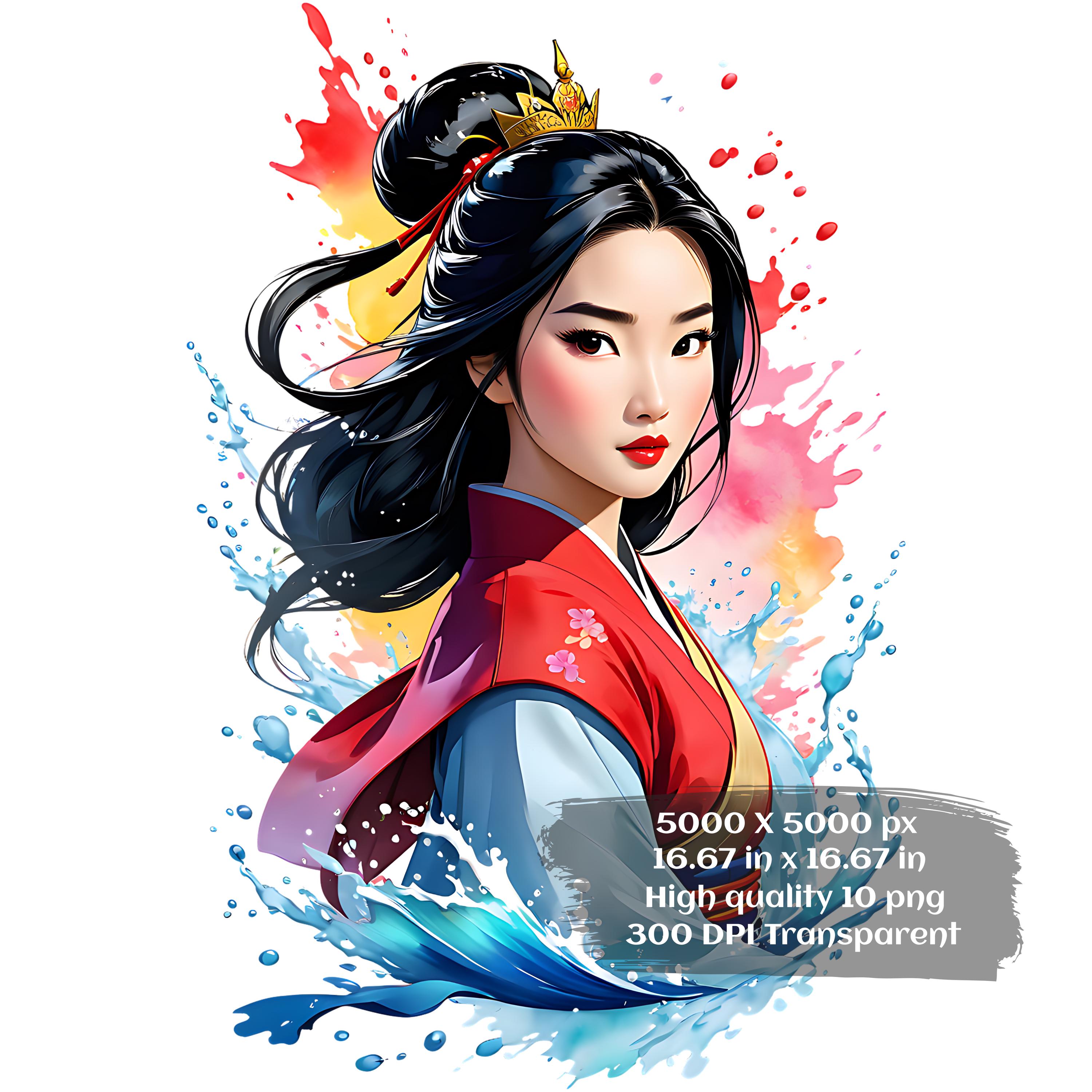 10 PNG Princess Mulan, Splash and Watercolor, Designs for Sublimation ...
