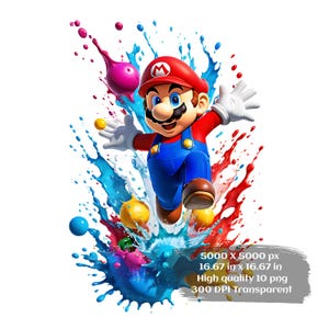 Super Mario Splash and Watercolor PNG Bundle -10 Designs for ...