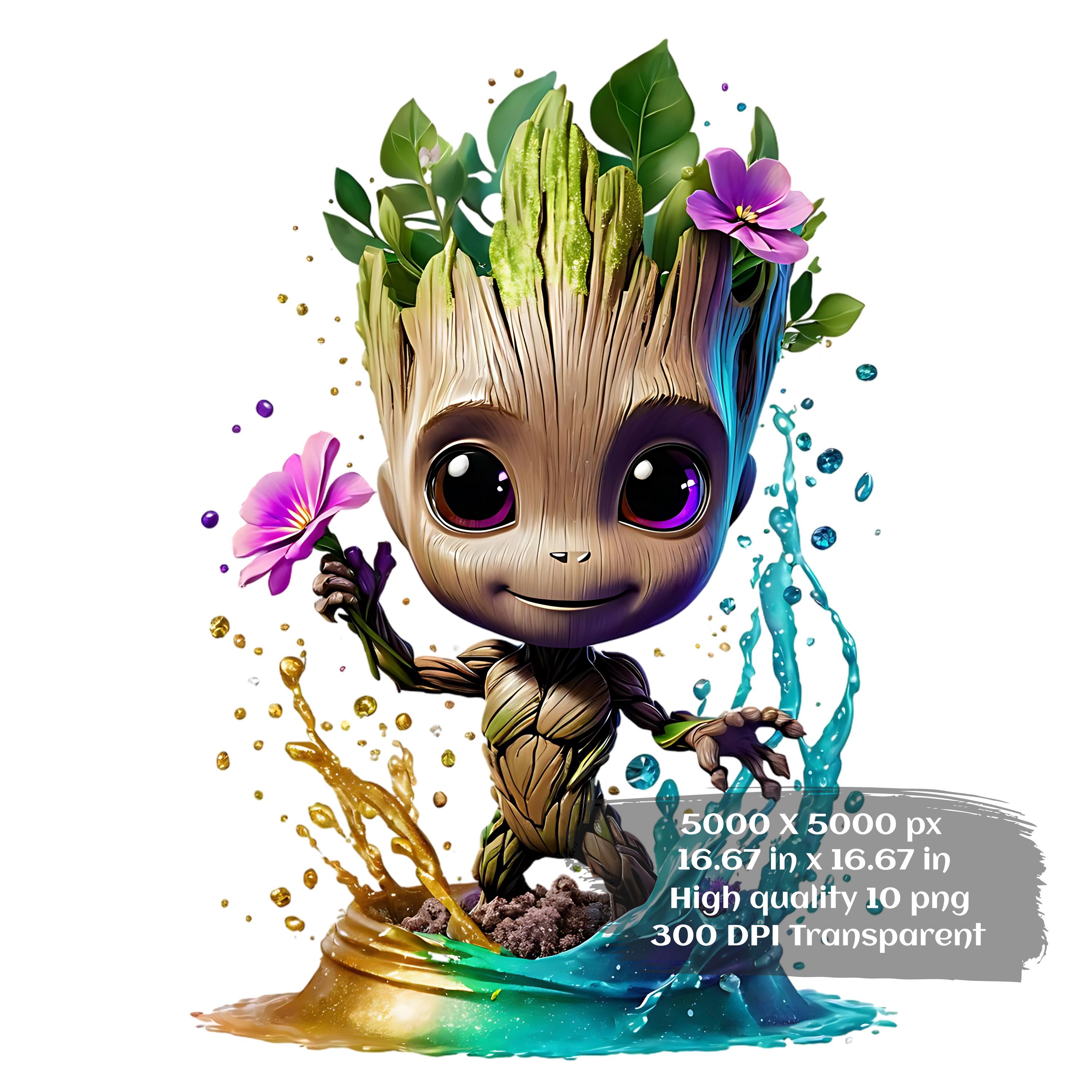 Baby Groot Splash and Watercolor PNG Bundle -10 Designs for Sublimation ...