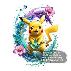 Pikachu Splash and Watercolor PNG Bundle 10 Designs for Sublimation ...