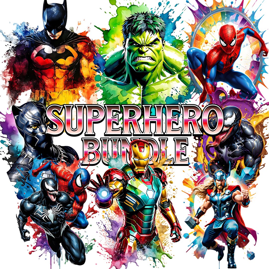 10 PNG Superhero Bundle, Splash and Watercolor, Designs for Sublimation ...