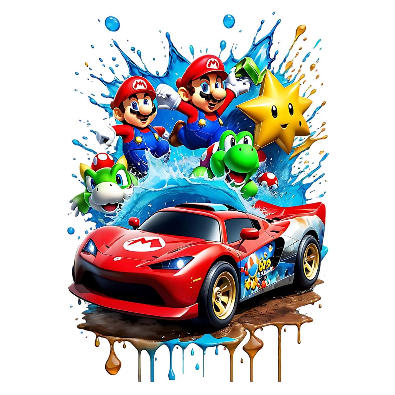 20 PNG Super Mario, Watercolor Digital Design PNG File for Sublimation ...