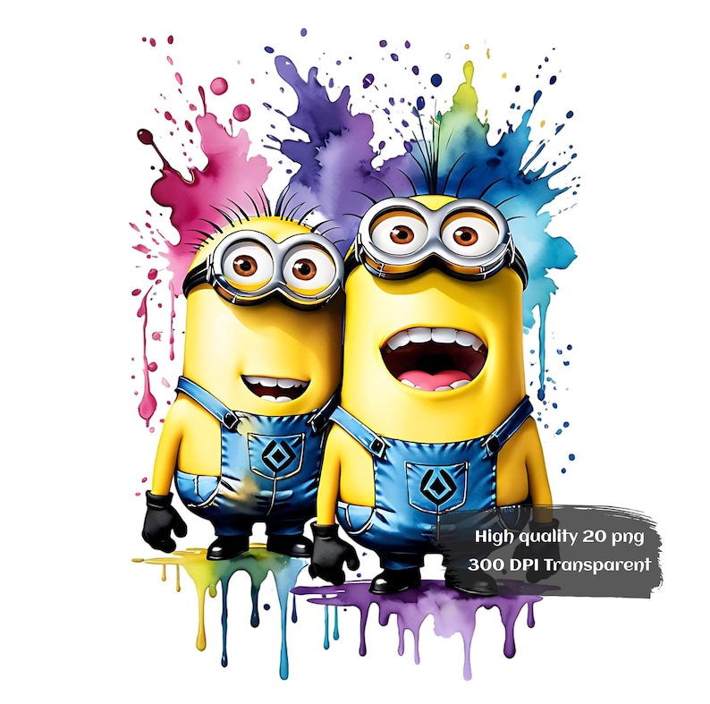 MINIONS Splash and Watercolor PNG Bundle 20 Designs for Sublimation ...
