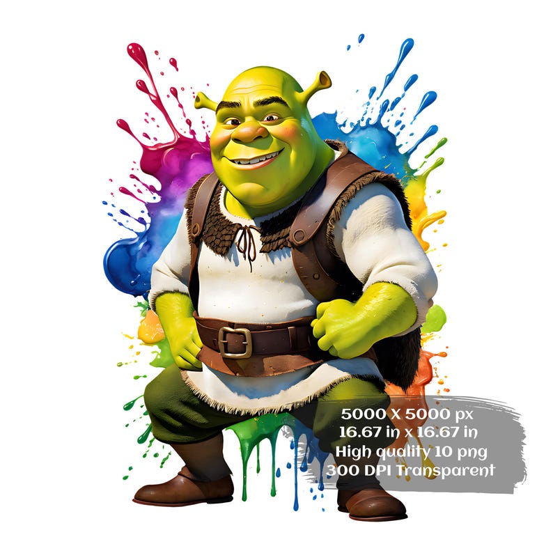 10 PNG Shrek, Splash and Watercolor, Designs for Sublimation Printing ...