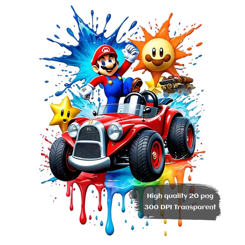 20 PNG Super Mario, Watercolor Digital Design PNG File for Sublimation ...