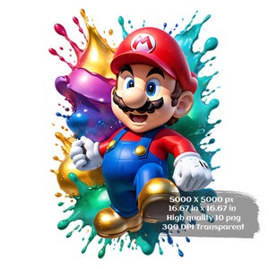 10 PNG Super Mario, Splash and Watercolor, Designs for Sublimation ...