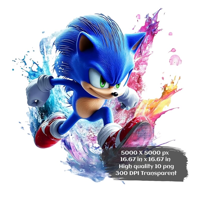 Sonic the Hedgehog Splash and Watercolor PNG Bundle 10 Designs for ...