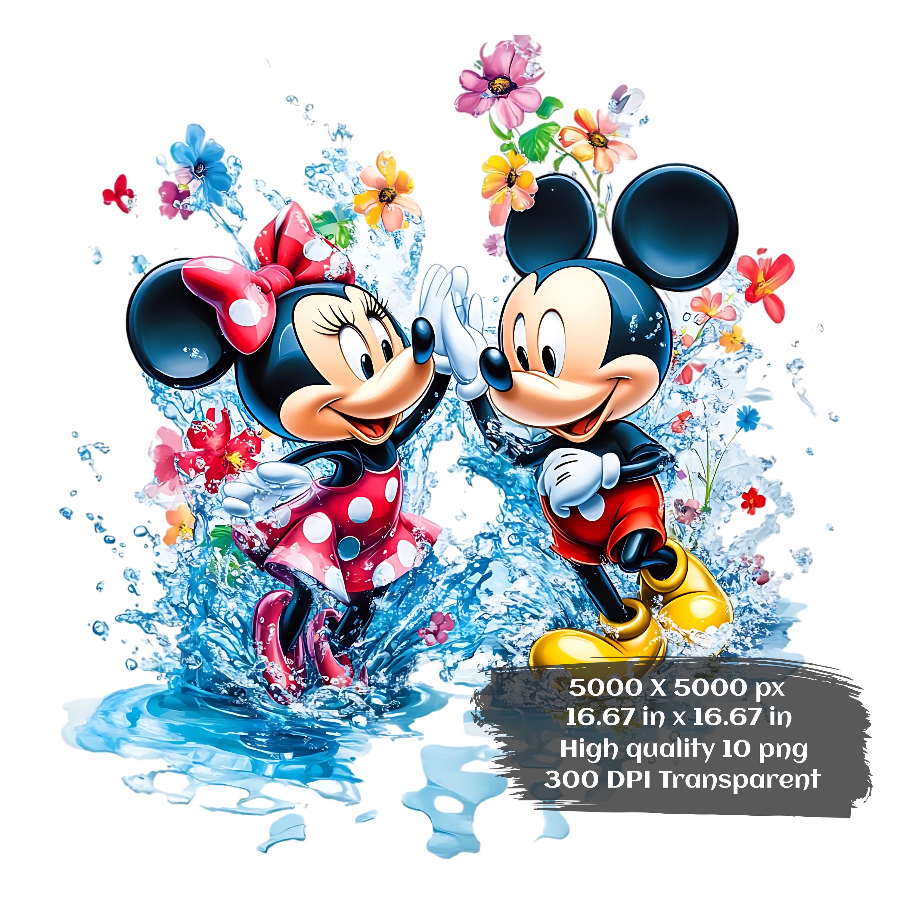 Mickey Mouse and Minnie, Splash and Watercolor PNG Bundle 10 Designs ...
