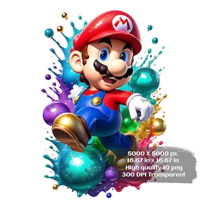 10 PNG Super Mario, Splash and Watercolor, Designs for Sublimation ...
