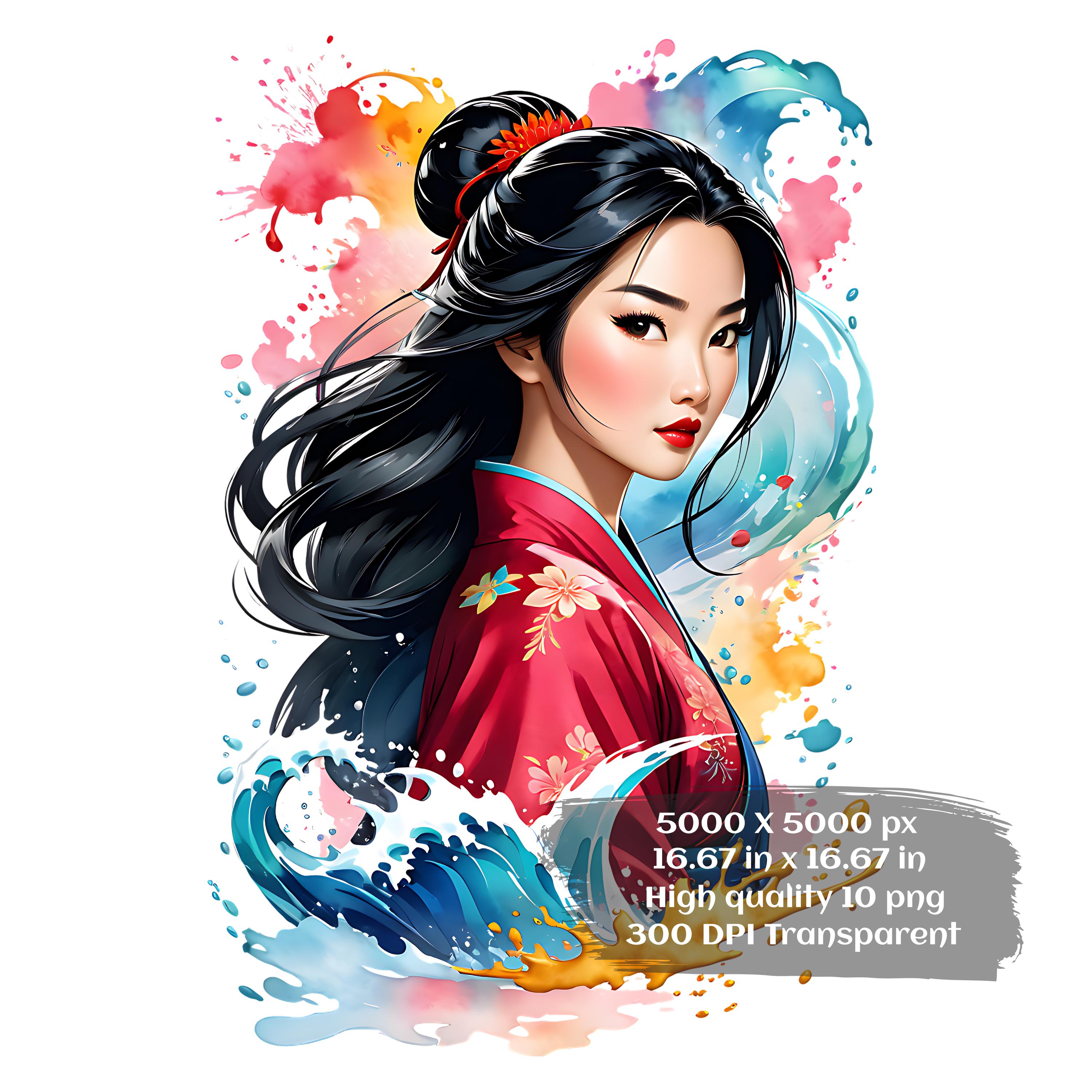 10 PNG Princess Mulan, Splash and Watercolor, Designs for Sublimation ...