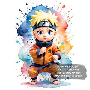10 PNG Baby Naruto, Splash and Watercolor, Designs for Sublimation ...