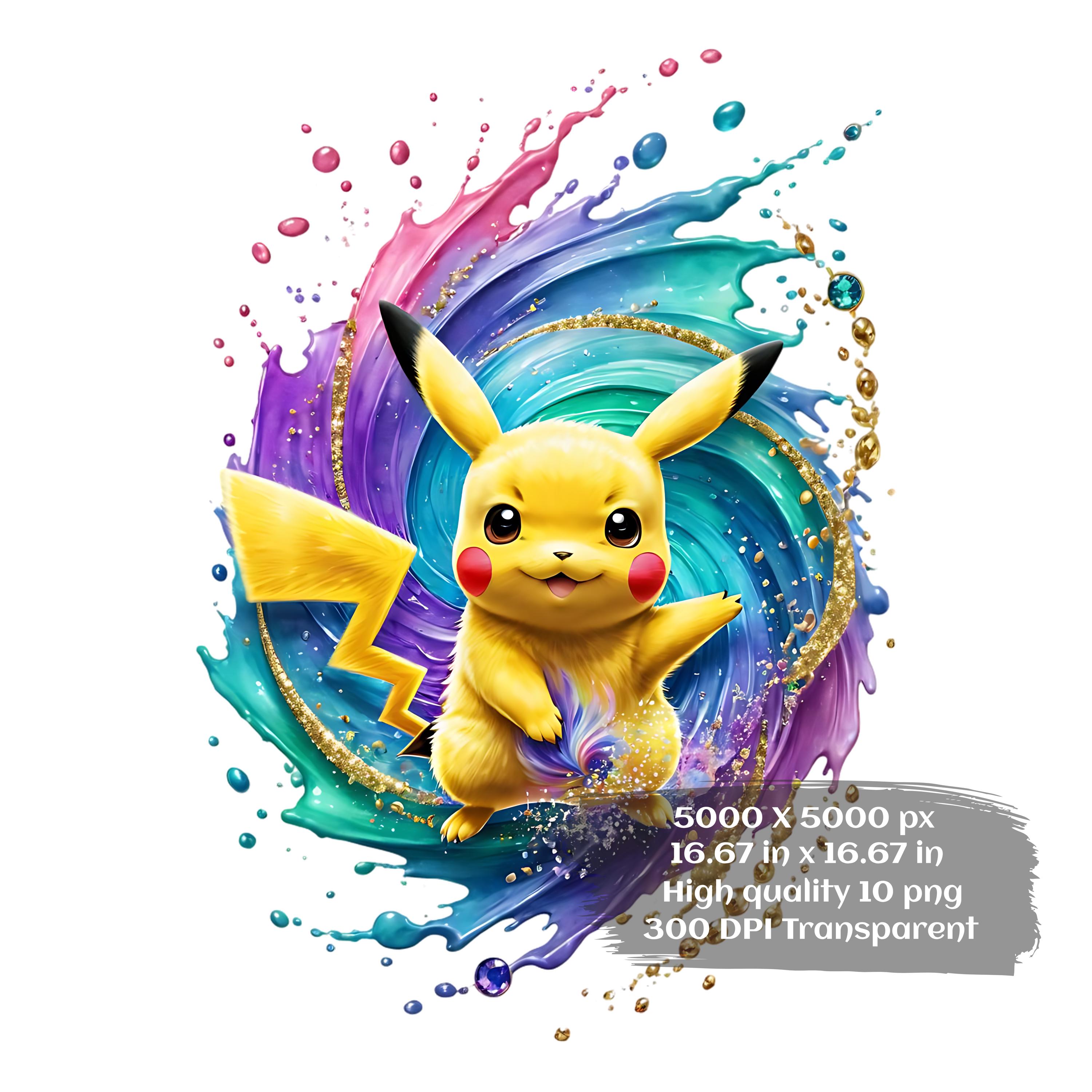 Pikachu Splash and Watercolor PNG Bundle 10 Designs for Sublimation ...