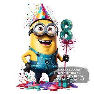 10 PNG Minions Birthday, Splash and Watercolor, Designs for Sublimation ...