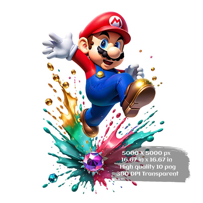 10 PNG Super Mario, Splash and Watercolor, Designs for Sublimation ...