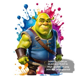 10 PNG Shrek, Splash and Watercolor, Designs for Sublimation Printing ...